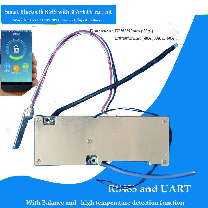 48V 60V 72V Li ion or Lifepo4 Smart Bluetooth BMS with 30A 40A 50A 60A ...
