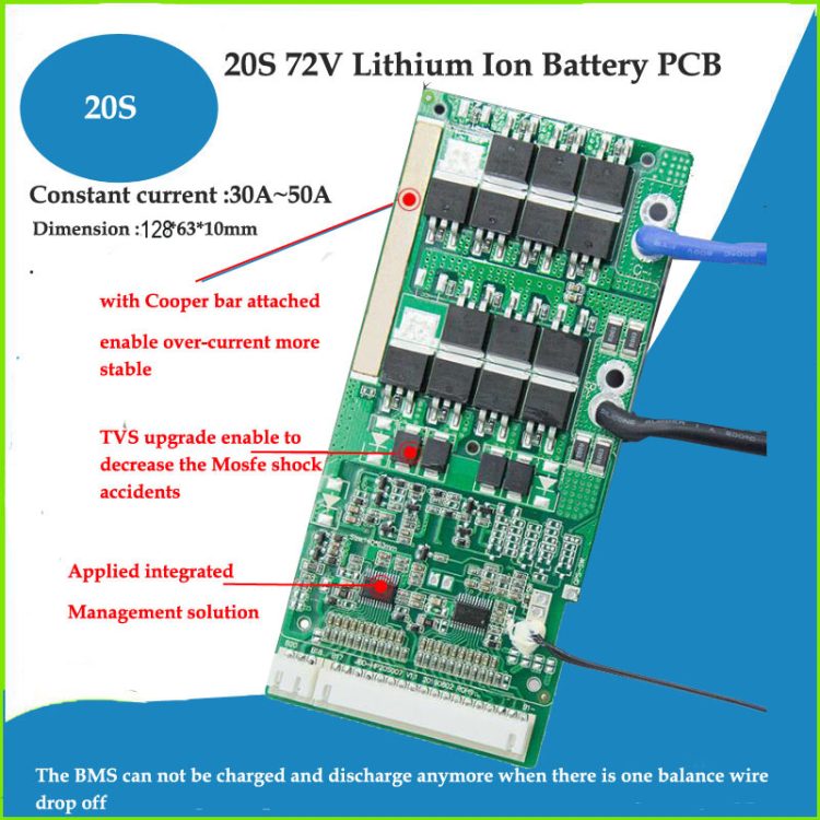 16S 17S 20S lithium ion battery BMS for 72V battery pack with 30A 40A ...