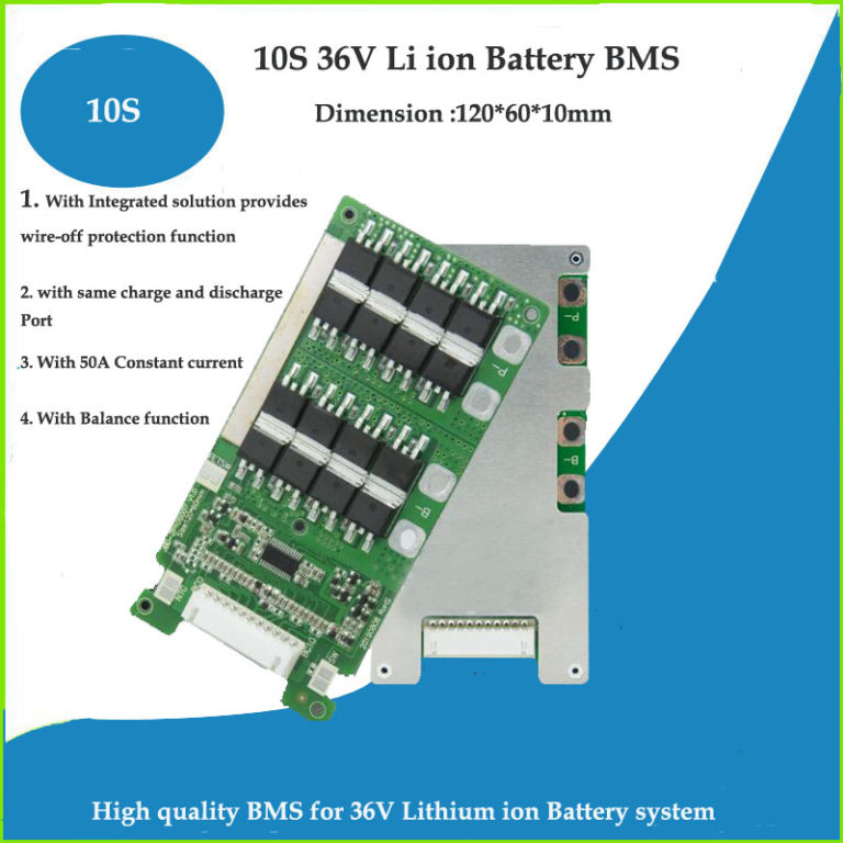 10S li ion 36V BMS with 50A constant discharge current and balance ...