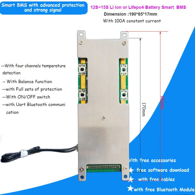 12S 13S 14S 15S 36V 48V 60V Li ion or Lifepo4 Smart Bluetooth BMS with ...
