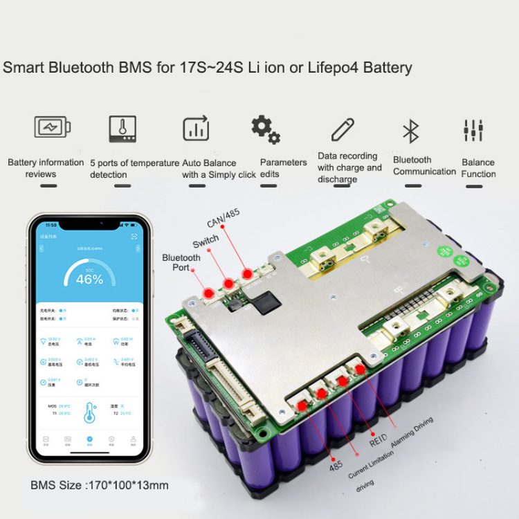 8S to 24S Li ion Lifepo4 Smart Bluetooth BMS for 60V 72V 84V battery ...