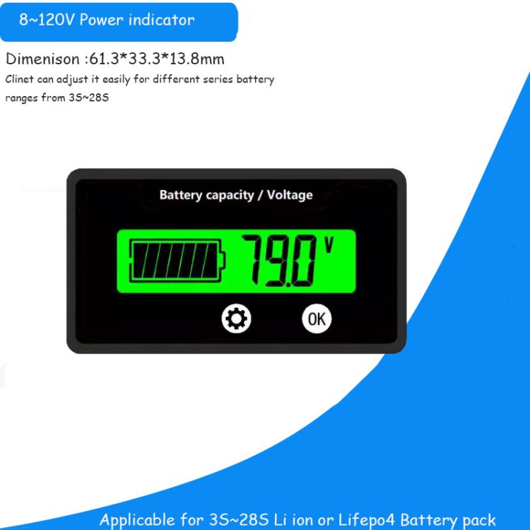 8~120V Li Ion or LiFepo4 Battery Power indicator for 12V 24V 48V 60V ...