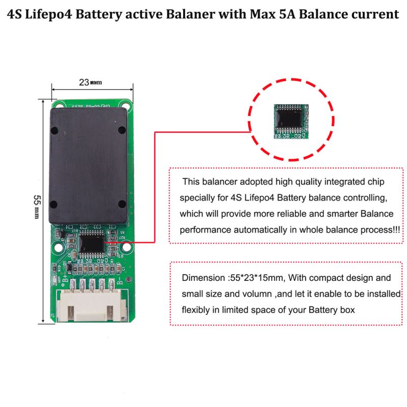 Li ion or Lifepo4 Battery Active Balancer module with 5A to 10A Constant balance current for 12V ...